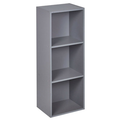 URBNLIVING Height 79.5Cm 3 Tier Wooden Bookcase Shelving Colour Grey ...