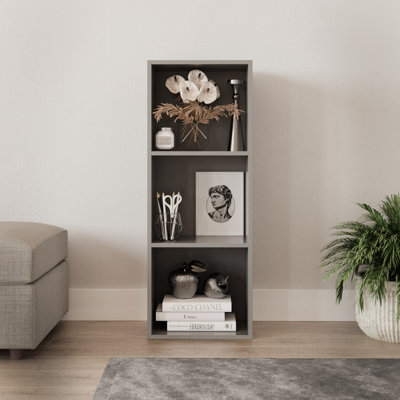 URBNLIVING Height 79.5Cm 3 Tier Wooden Bookcase Shelving Colour Grey ...