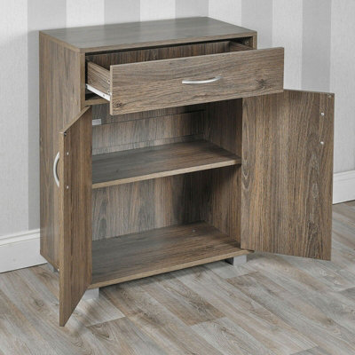 URBNLIVING Height 80cm Small 2 Door 1 Drawer Hallway Living Room Grey ...