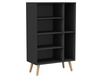 URBNLIVING Height 84cm 6 Section Wooden Black Bookcase with Beech Leg