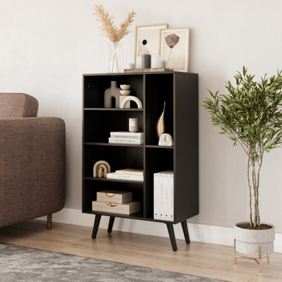 URBNLIVING Height 84cm 6 Section Wooden Black Bookcase with Legs