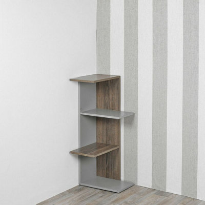 URBNLIVING Height 85cm Modern Grey and Oak Wooden Corner Bookcase 3 ...