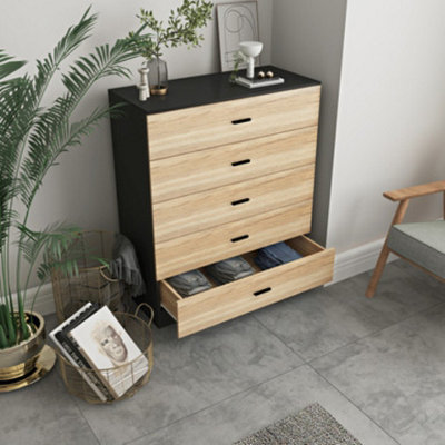 URBNLIVING Height 90.5cm 5 Drawer Wooden Bedroom Chest Cabinet Modern ...