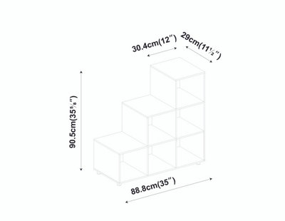 URBNLIVING Height 90.5cm 6 Cube Step Storage White Bookcase and Black ...