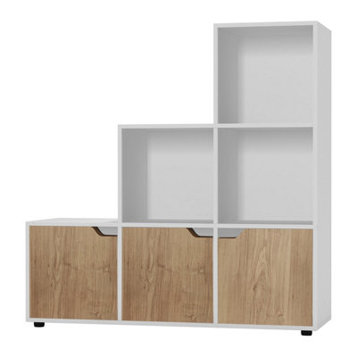 Buy URBNLIVING Height 90.5cm 6 Cube Step Storage White Bookcase and Oak ...