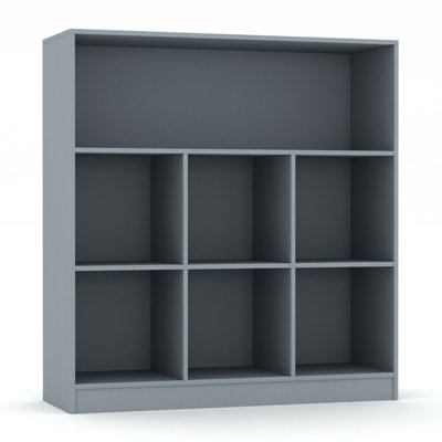 Wide Bookcase URBNLIVING Height 128cm Wooden Black 7 Cube Bookcase With ...