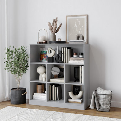 URBNLIVING Height 94Cm Wide Wooden 7 Cube Bookcase Shelving Display Colour Grey Storage Unit Cabinet Shelves