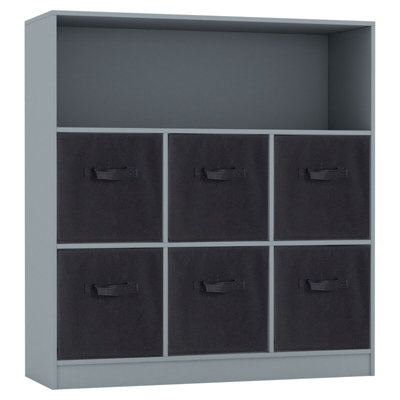 URBNLIVING Height 94cm Wooden Wide Grey 7 Cube Bookcase with Black 6 ...