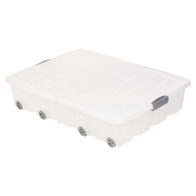 URBNLIVING Medium 45Litre White Under Bed Plastic Storage Box Wheeled w ...