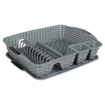 URBNLIVING Metallic Grey Colour Dish Drainer Drying Rack & Utensil ...