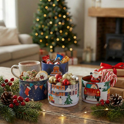 URBNLIVING Set of 1 Blue Christmas Metal Storage Mini Tins Set Nesting ...