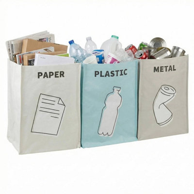 URBNLIVING Set of 3 Recycling Bags Waste Sorter Bin Organiser Reusable ...