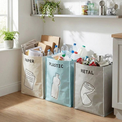 URBNLIVING Set of 3 Recycling Bags Waste Sorter Bin Organiser Reusable ...
