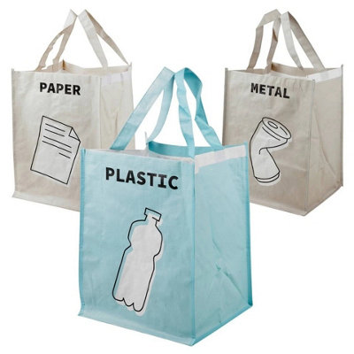 URBNLIVING Set of 3 Recycling Bags Waste Sorter Bin Organiser Reusable ...