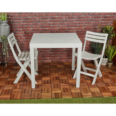 URBNLIVING White Plastic Garden Dining Table and Foldable Chair Set ...