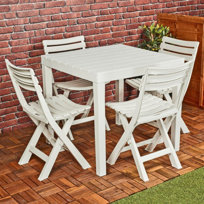 URBNLIVING White Plastic Garden Dining Table and Foldable Chair Set ...