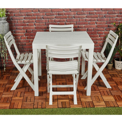 URBNLIVING White Plastic Garden Dining Table and Foldable Chair Set ...