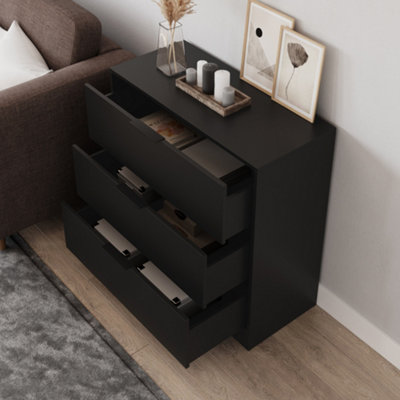 URBNLIVING Width 80cm Black Colour Chest of 3 Drawers Modern Compact ...