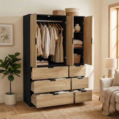 URBNLIVING Wooden 3 Door 6 Drawer Wardrobe Bedroom Storage Closet ...