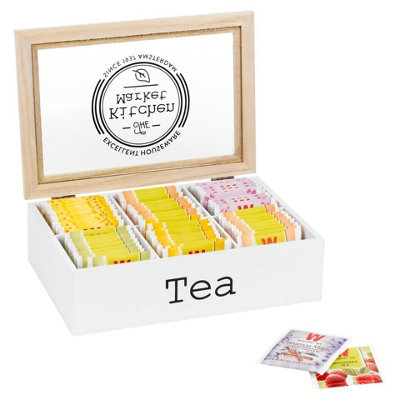 URBNLIVING Wooden Tea Box 6 Section Clear Lid Compartments Container ...