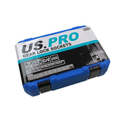 US PRO 19 Piece 1/2" Dr Gear Lock Sockets 8 - 32mm - 3221