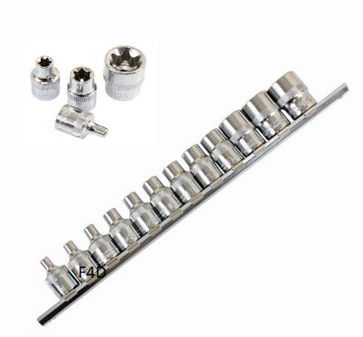 US PRO 3/8" TORX SOCKET SET 12PC ON RAIL E4-E20 TRX E STAR 1377