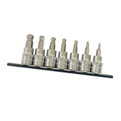 US PRO 7PC 3/8" DR Ball End Hex / Allen Bit Sockets On Rail L: 48mm 2220
