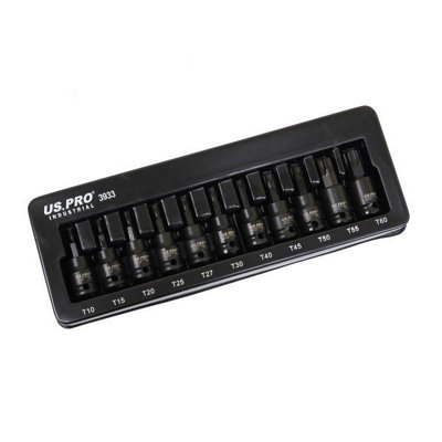 US PRO INDUSTRIAL 11PC 3/8" DR Impact Torx Star Bit Sockets Set T10 ...