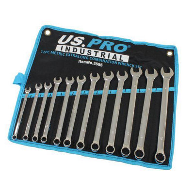 US PRO INDUSTRIAL 12pc Metric Extra Long Combination Spanners Wrench ...