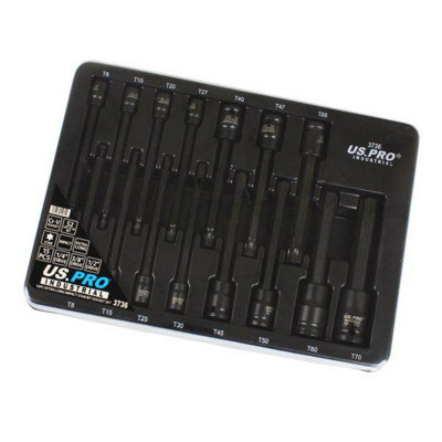 US PRO INDUSTRIAL 15pc Extra Long Impact Star Bit Socket Set T6 - T70 3736