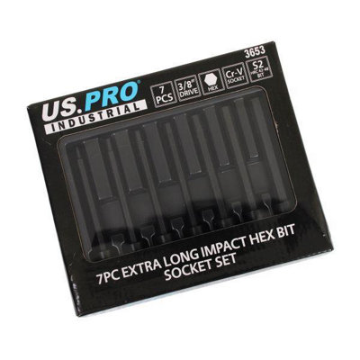 US PRO Industrial 7pc 3/8" DR Extra Long Impact Hex Bit Socket Set H3 ...