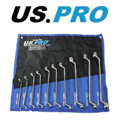 US PRO SPANNER SET OFFSET 10pc RING 6-27mm Non Slip Swan Neck 3527 NEW ...