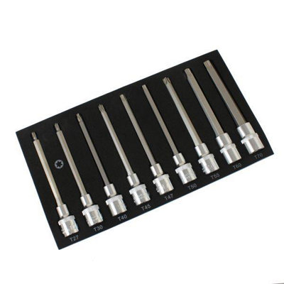 US PRO Tools 1/2" Dr 9 Piece 140mm Long Torx Star Bit Sockets Set T27 ...