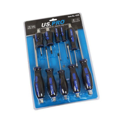 US PRO Tools 10 Piece Screwdriver Set Phillips & Slotted 4598 | DIY at B&Q