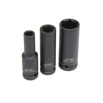 US PRO Tools 10pc 1/2" Dr 6 Point Deep Impact Sockets Metric 10 - 24mm 3725