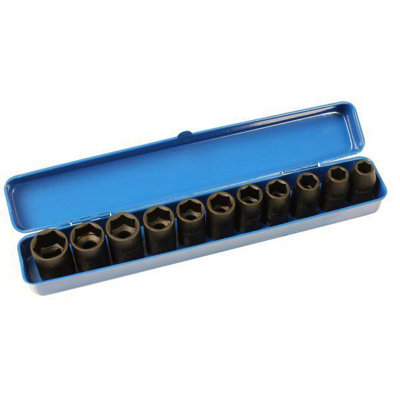US PRO Tools 11PC 1/2" DR 6 Point Shallow Impact Metric Socket Set 10 ...