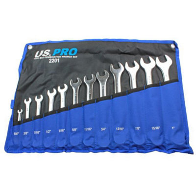 US PRO Tools 12pc SAE / AF Imperial Combination Spanner Wrench Set 1/4 ...
