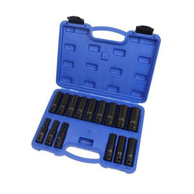 US PRO Tools 15pc 1/2" DR 12 PT European Deep Impact Socket Set 10mm ...
