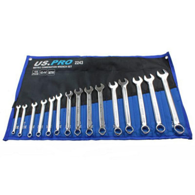 US PRO Tools 15PC Metric Combination Spanner Set 6 - 22MM 2243 | DIY at B&Q
