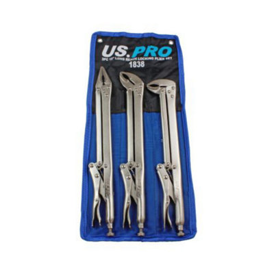 US PRO Tools 3 Piece 15" Flat & Curved Jaw Long Reach Locking Mole Grip ...