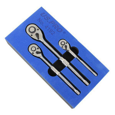 US PRO Tools 3 Piece Hand ratchet Set 1/4" 3/8" 1/2" In a Foam Tray ...