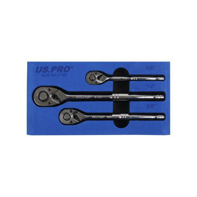 US PRO Tools 3 Piece Hand ratchet Set 1/4" 3/8" 1/2" In a Foam Tray 4192