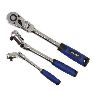 US PRO Tools 3pc Flexi Head Ratchet Set 1/4" 3/8" 1/2" Drives 4209