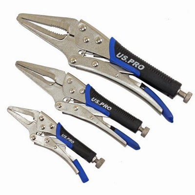 US PRO Tools 3pc Long Nose Locking Plier Pliers Set 4.5-10" Mole Grips ...