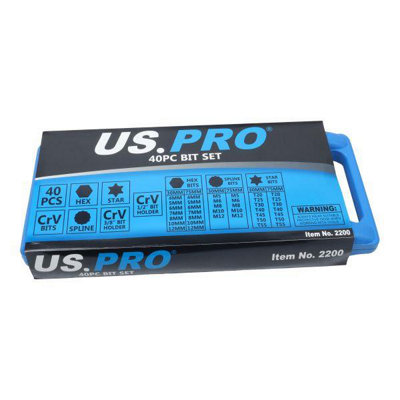 US PRO Tools 40pc Torx/Spline & Hex Bit 10mm 3/8" & 1/2" Drive Bit ...