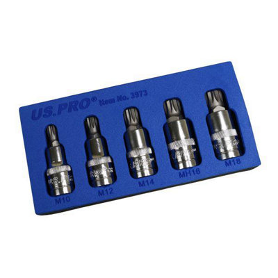 US PRO Tools 5PC 1/2" DR Triple Square Bit Socket Set In EVA Tray M10 ...