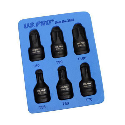 US PRO Tools 6pc 1/2" DR Impact Star Torx Bit Socket Set T55 T60 T70 ...