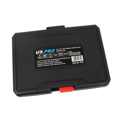 US PRO Tools 6pc 3/8" Dr Flexible Crows Foot Wrench Set Black 6pt 12 ...