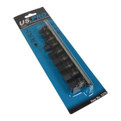 US PRO Tools 9pc 1/4" 3/8" Dr Stubby Short Impact Hex Allen Bit ...