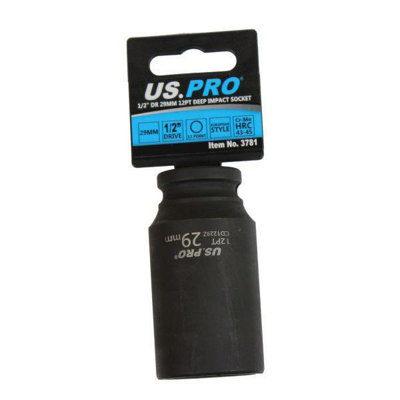 US PRO Tools Single 1/2" DR 29MM 12PT Deep Impact Socket 3781